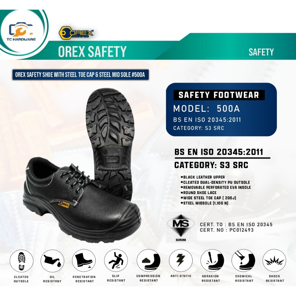 (SIRIM & DOSH) #500A OREX SAFETY SHOES WITH STEEL TOE & CAP PU SOLE ...