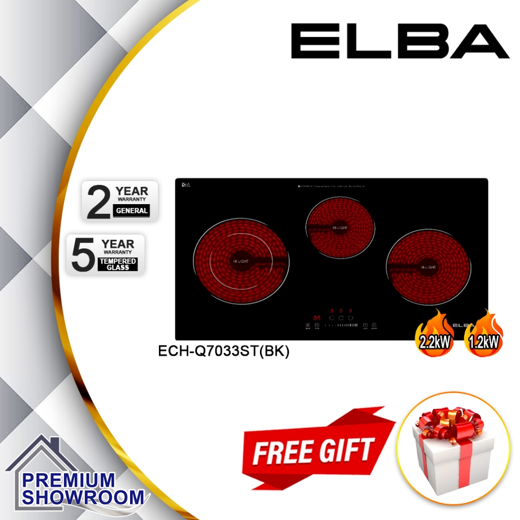 Elba 2200W + 1800W + 1200W Built-In Ceramic Hob Three Cooking Zones ...