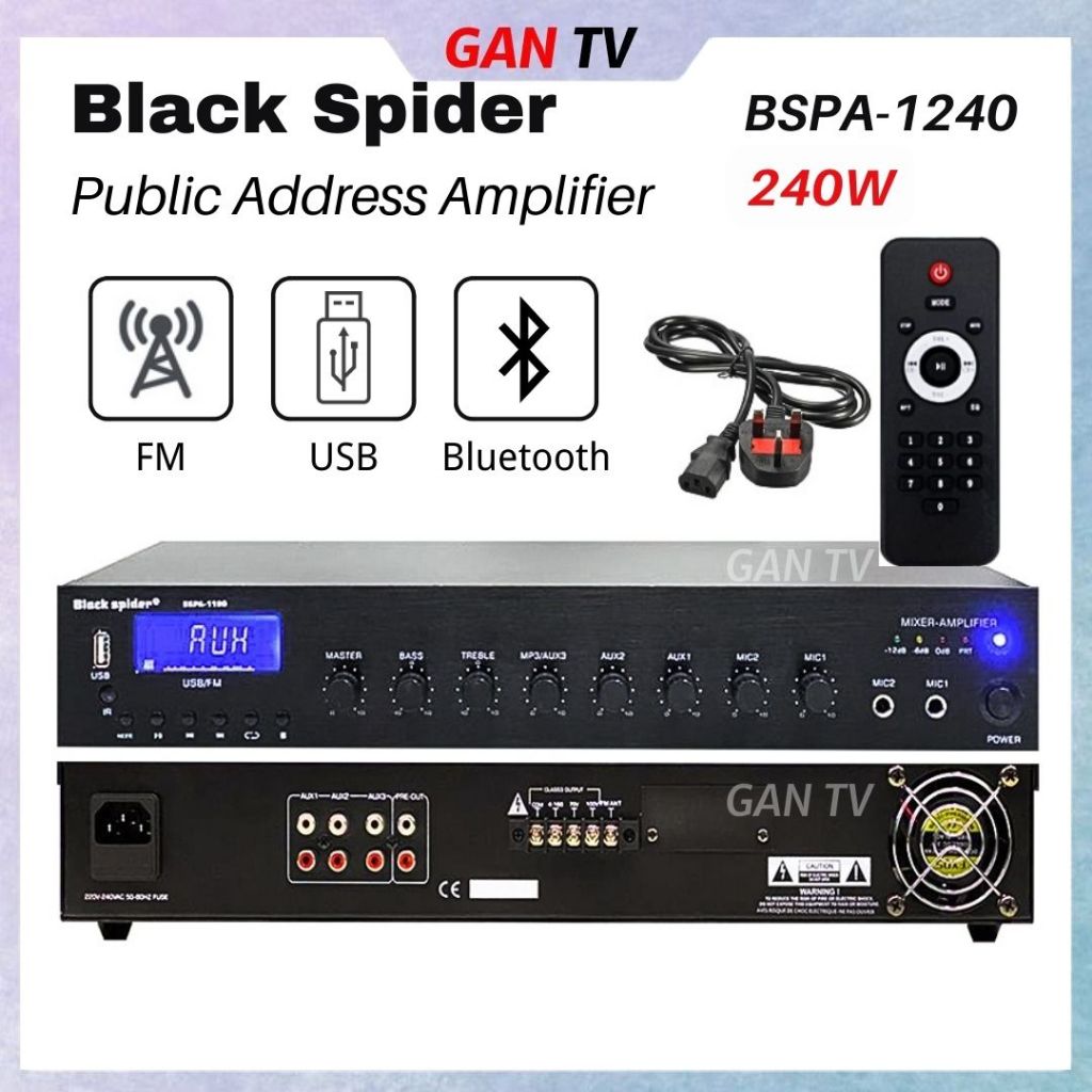 Black Spider BSPA-1240 240W (Bluetooth/USB/FM) Professional PA ...