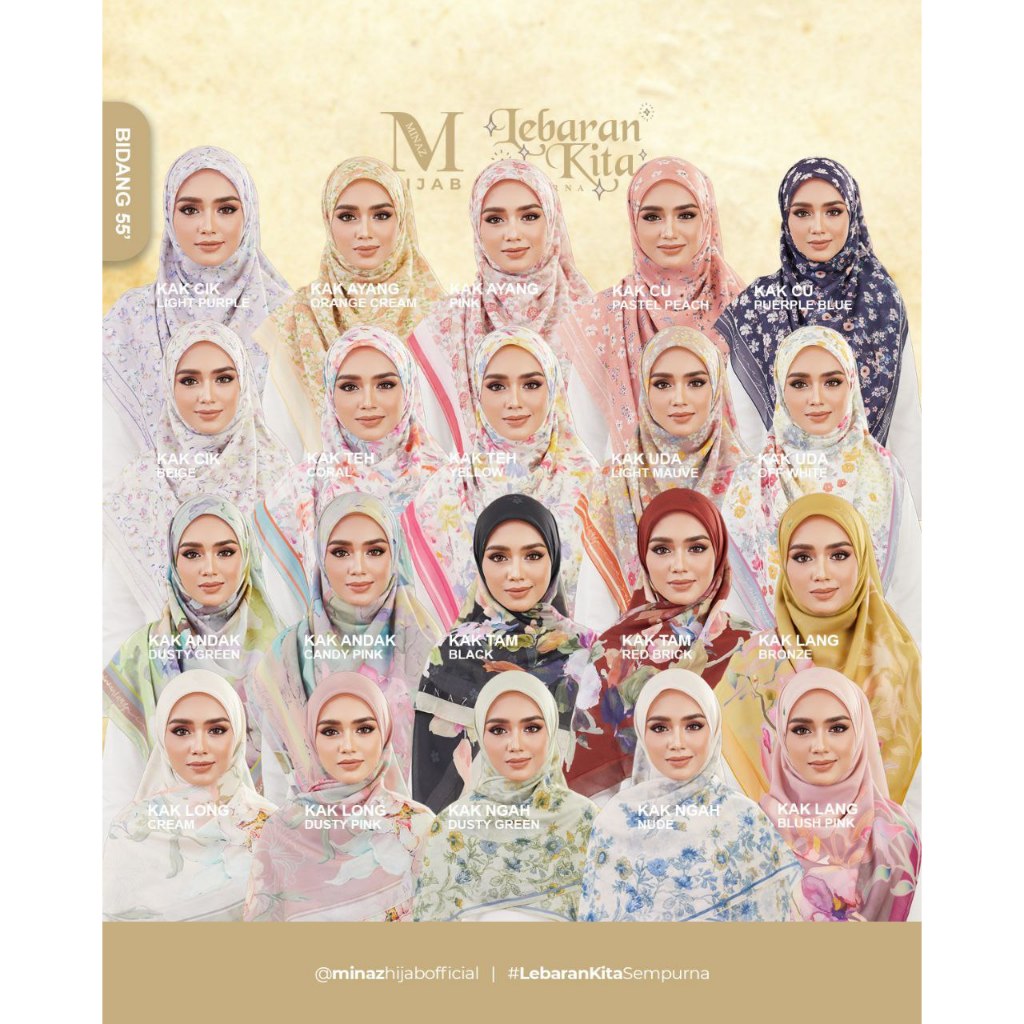 Bidang 45 MINAZ HIJAB FREE BROOCH Lebaran Kita 2024 Printed Monogram Aurora Bidang 45 Laser cut ...
