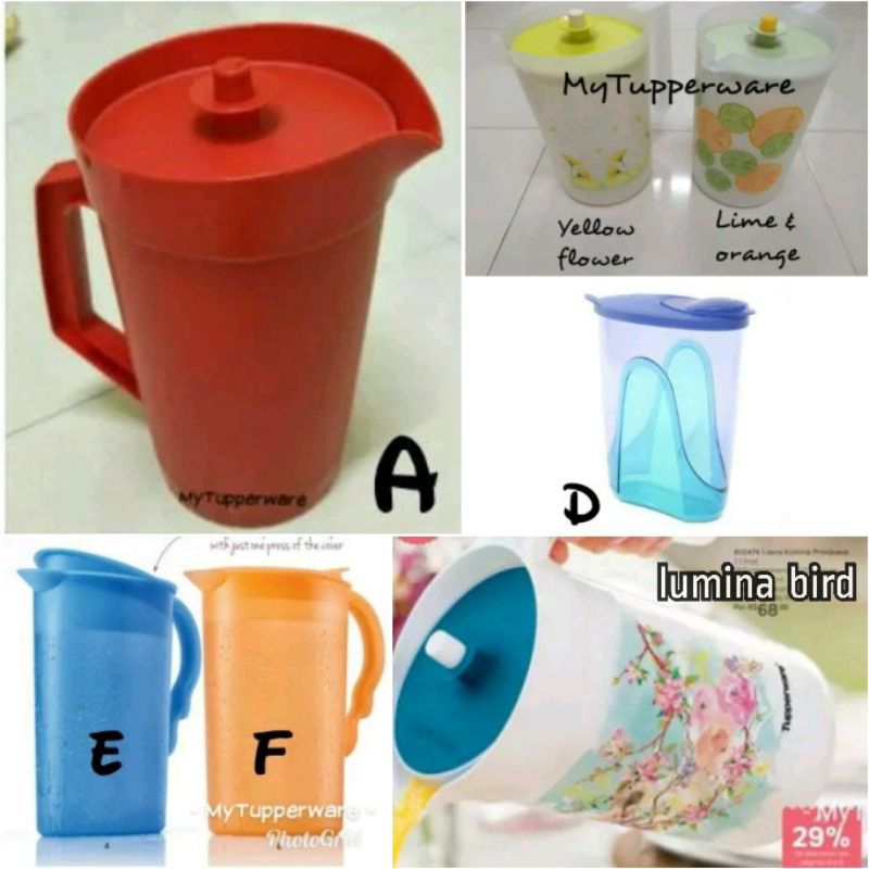 Tupperware Jug Pitcher 2L jag rare lumina bird cherry red merah oren ...