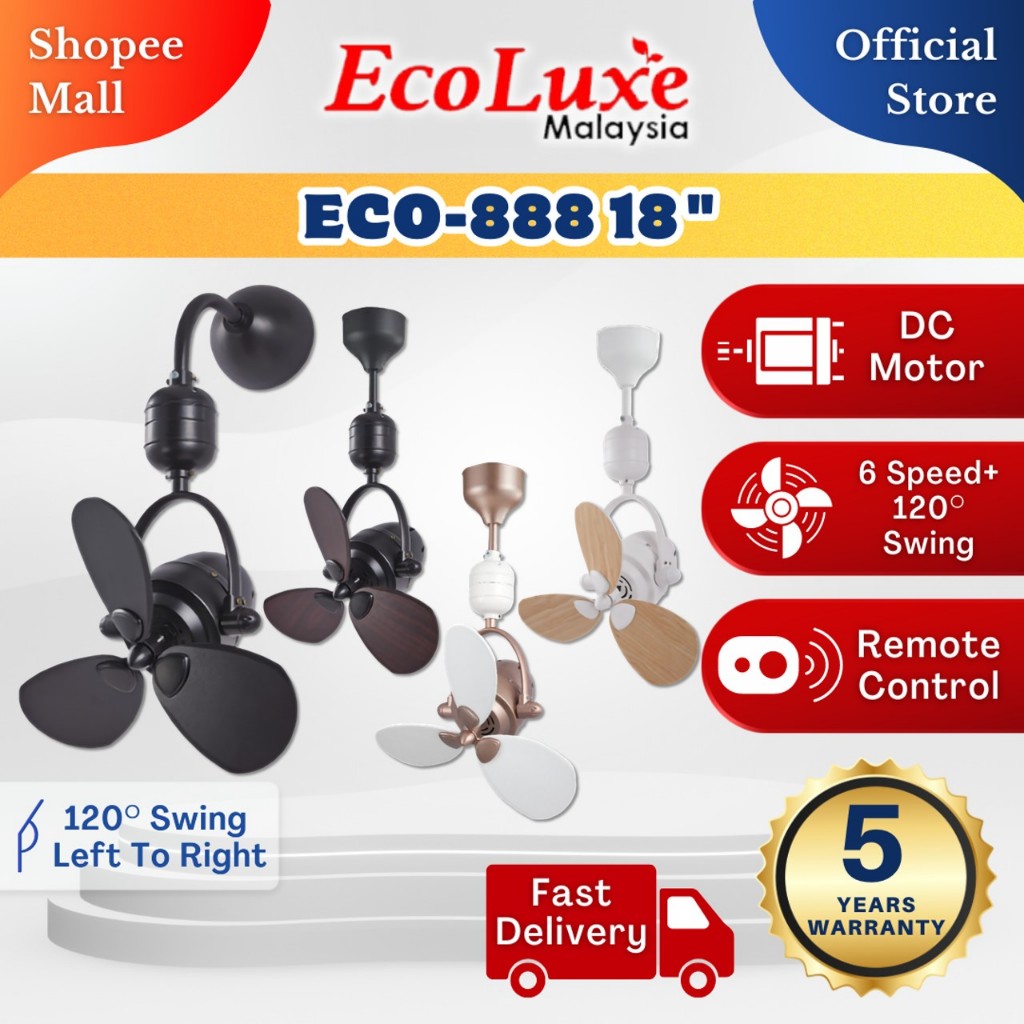 ECOLUXE ECO-888 18" Designer Wall Fan DC Motor with 6 Speeds Remote ...