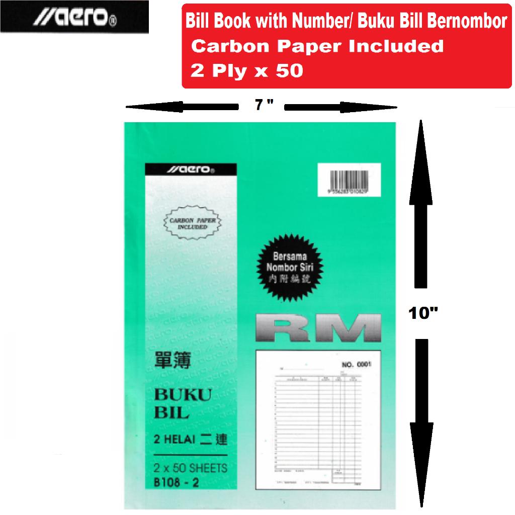 aero Bill Book with Number Buku Bill Bernombor B108-2 10" x 7" 2 ply x ...