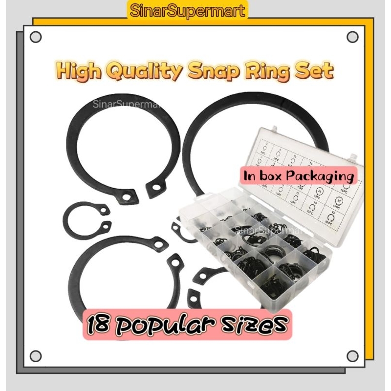 300Pcs 18 Sizes C-Clips Snap Ring Circlip Retaining Ring Set Assortment ...