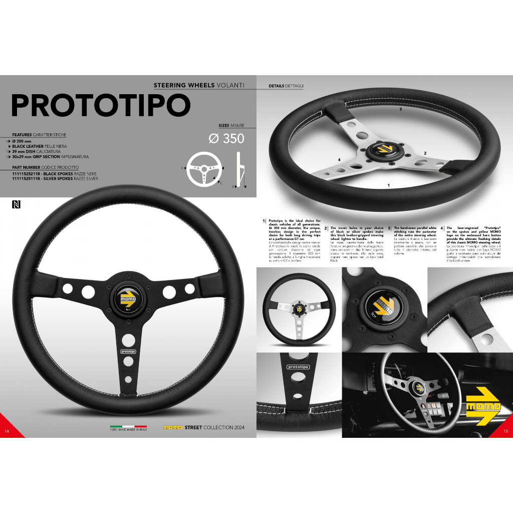 100% Original MOMO Made in Italy Momo Prototipo Steering wheel 350mm Black Silver Black Limited ...