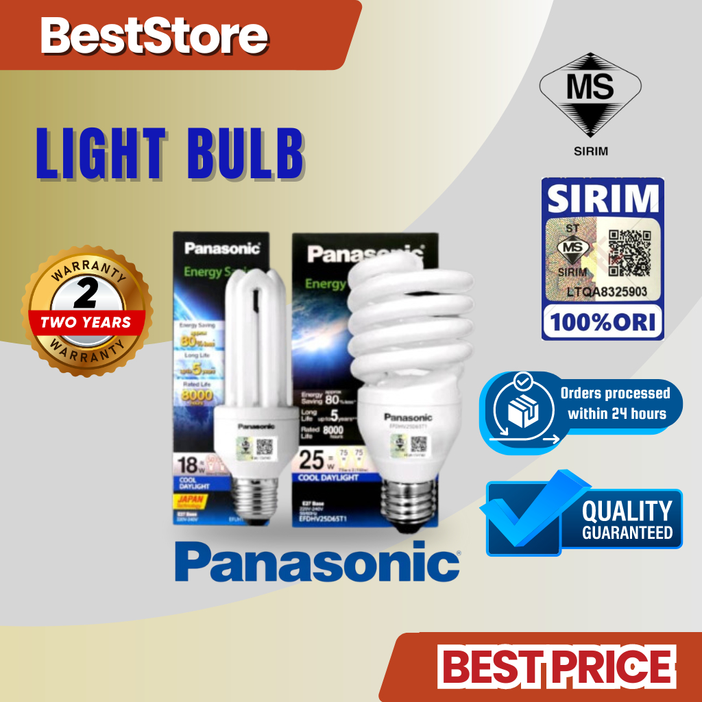 SIRIM Panasonic 3U Spiral Light Bulb Lampu Mentol Cool Daylight (White ...