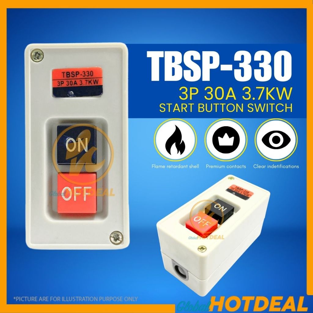 TBSP-330 30A 3Pole 3.7kW On/Off Push Button Power Switch Self-Locking for Mechanical Power Tools ...