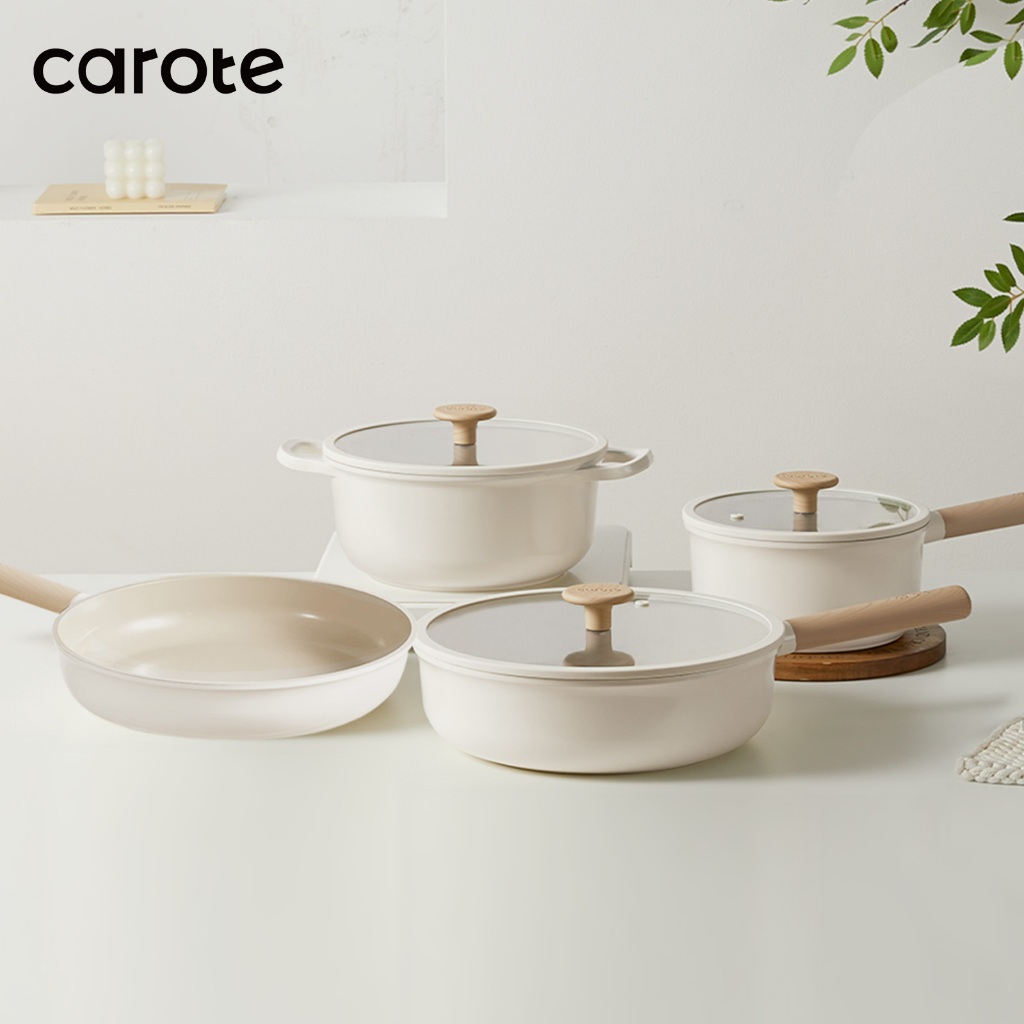 Carote Paris 7Pcs Cookware Wooden Handle Set Ceramic Non Stick Frying ...