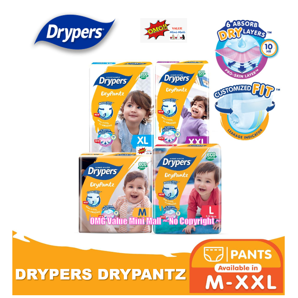 Drypers Drypantz Travel Pack - M18, L15, XL10 Baby Disposable Pants ...