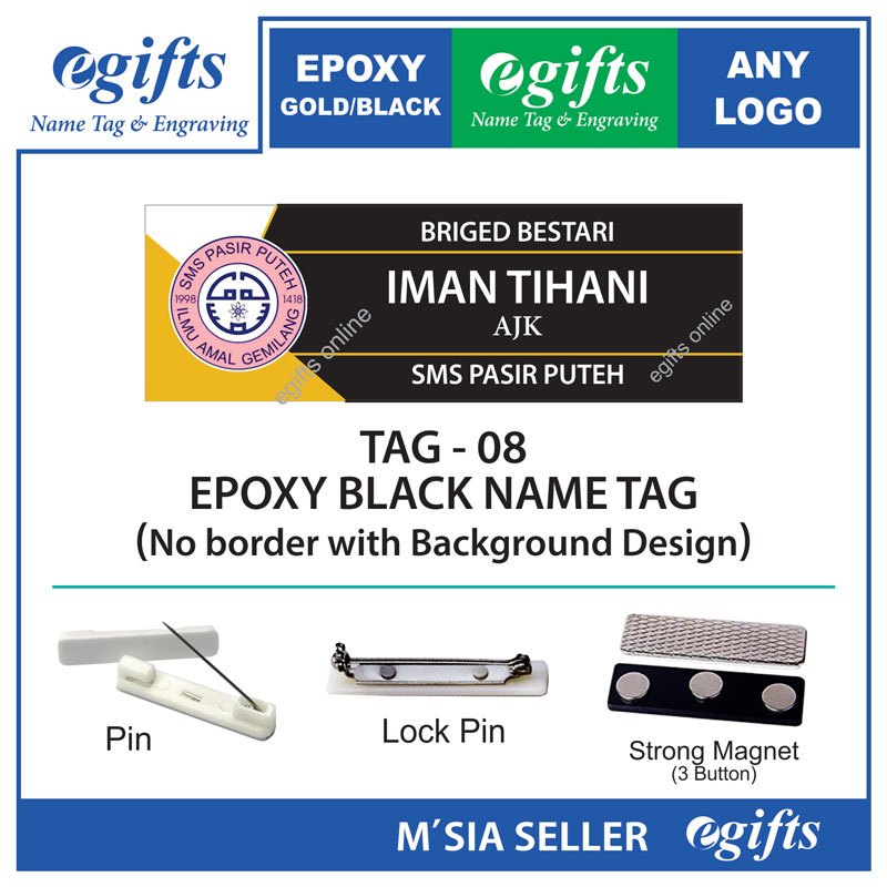 [Min 2pcs] Tag Nama Epoksi untuk Sekolah, Kelab, Persatuan. Epoxy Name ...