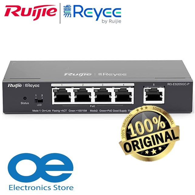 RUIJIE REYEE RG-ES205GC-P Network 4 x Gigabit PoE/POE+ Ports 54W, 1 x ...