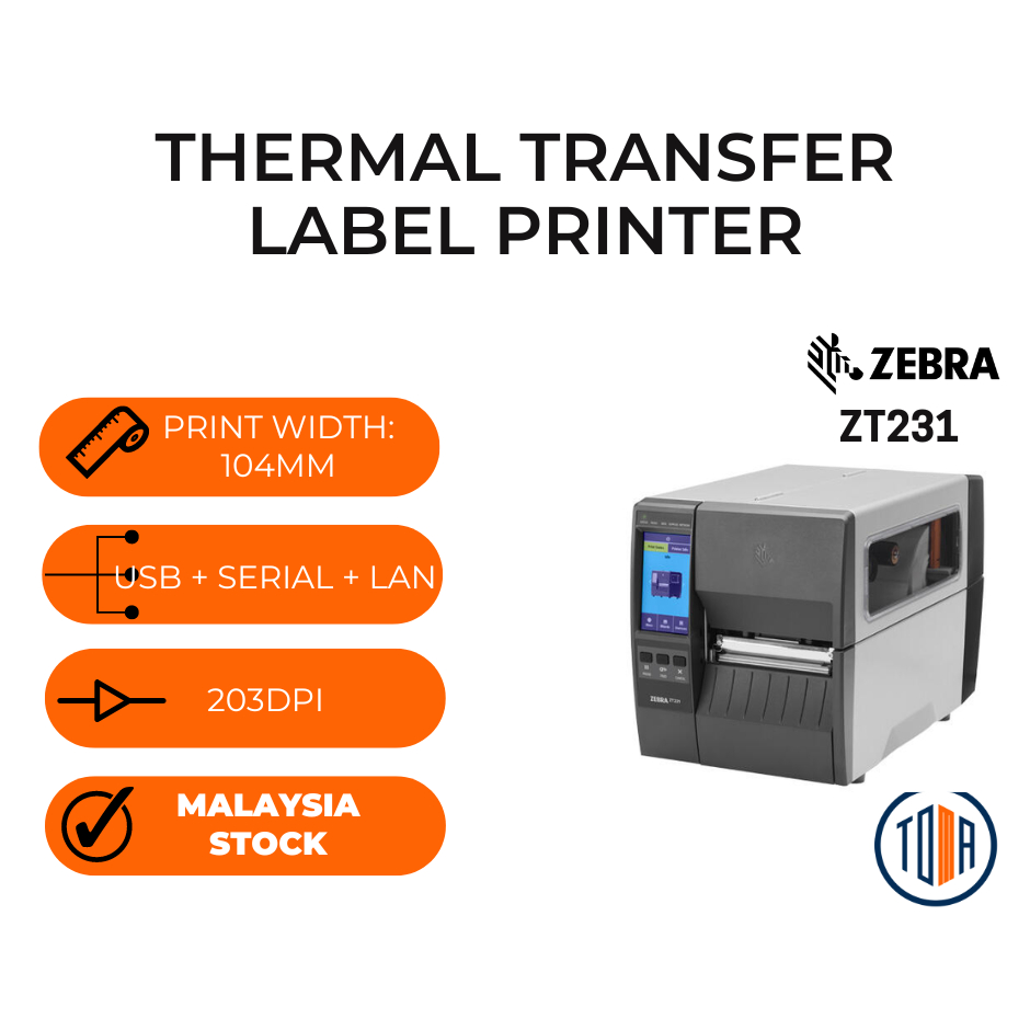 Zebra ZT231 Industrial Barcode Label Printer USB + Serial + LAN ...