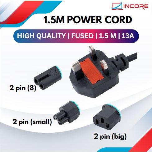 3 Pin Power Cord 1.5M 13A With Fuse Desktop PC LCD Monitor Laptop ...