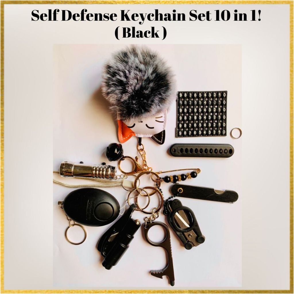 Self Defense Keychain, Safety Keychain Set 10 in 1! BLACK COLOR ...