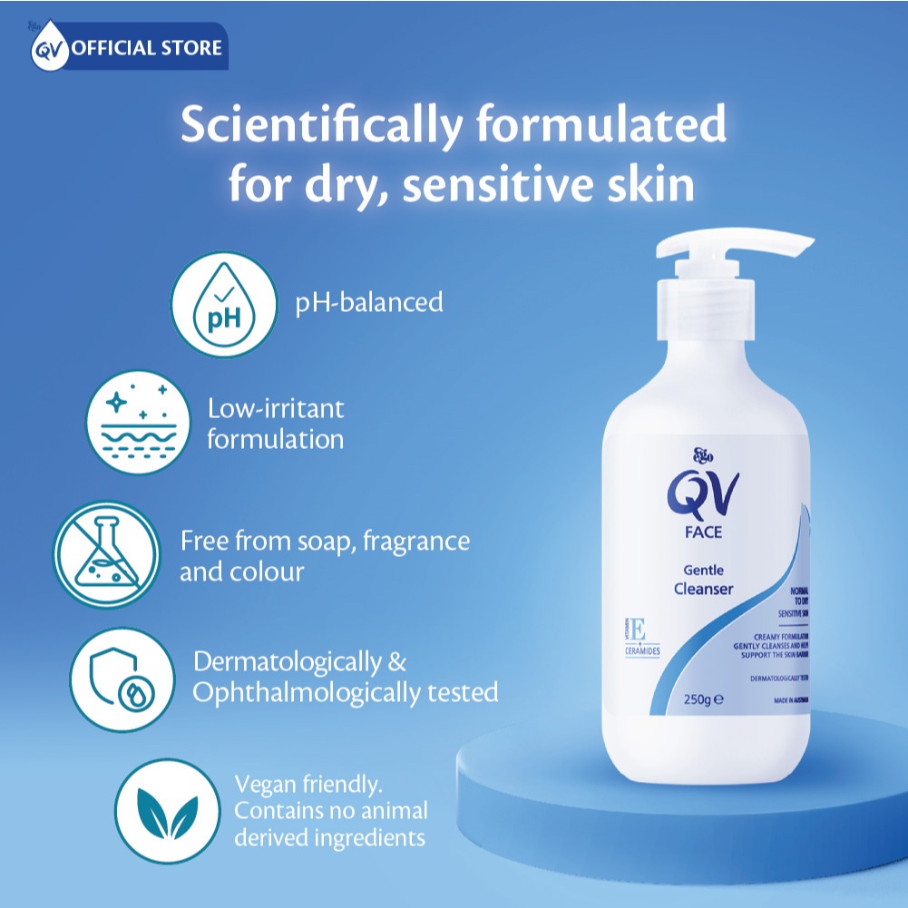 QV Face Refresh Gentle Cleanser 250g | Soap-free | Vitamin E | Suitable ...