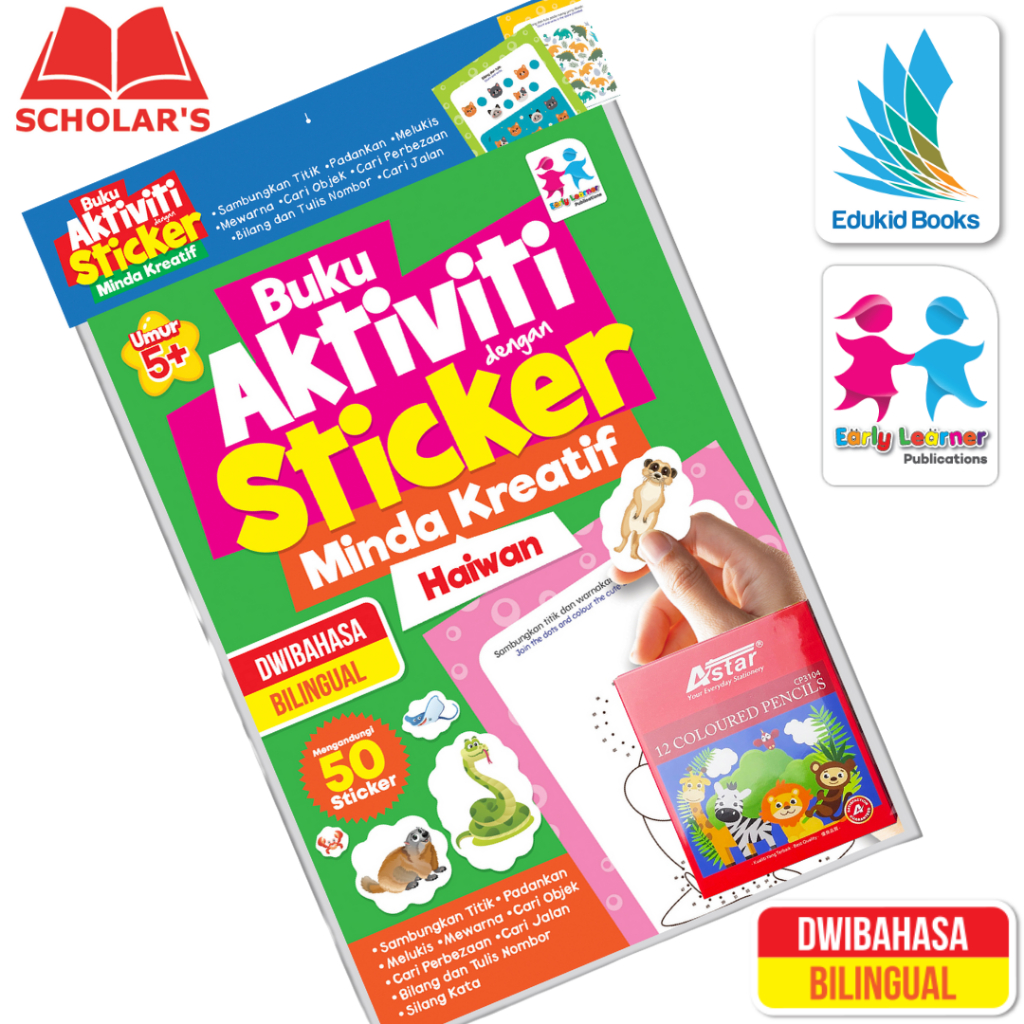 Buku Aktiviti Dengan Sticker Haiwan + Pensel Warna -Buku Aktiviti Kanak ...
