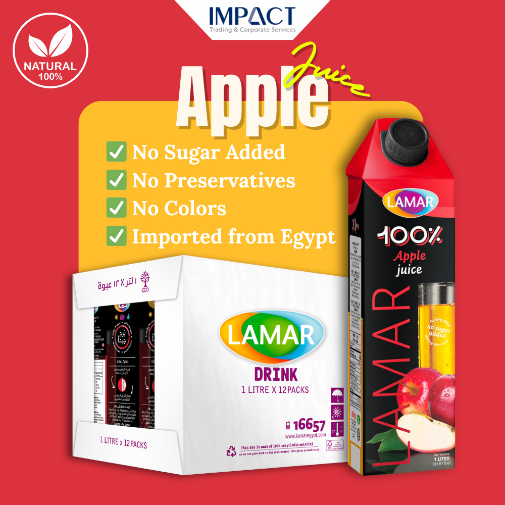 LAMAR Apple Juice [1L X 12 pcs] 100% Natural Imported From Egypt 100% Jus Buah Epal [1L X 12 pcs ...