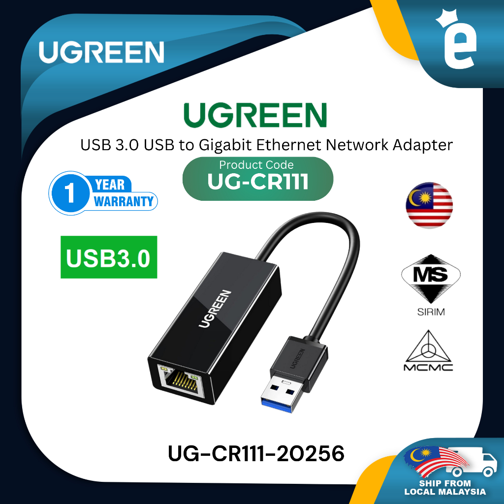 UGREEN CR111 USB 3.0 USB3.0 TO GIGABIT ETHERNET NETWORK ADAPTER WITH ...
