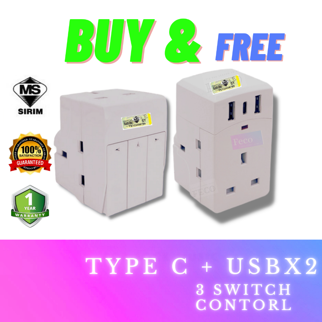 USB 3 Way Adaptor Adapter Adaport Neon Multi Multiple Socket Plug Fast ...