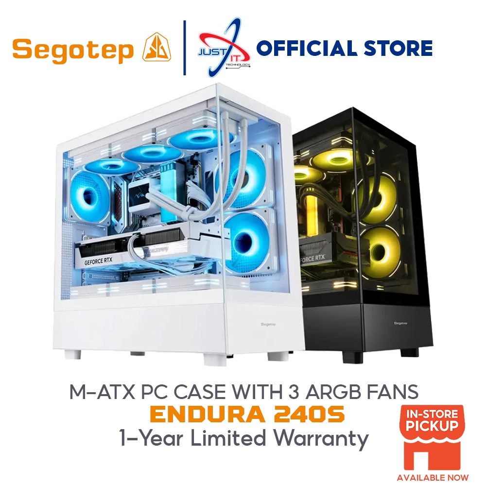SEGOTEP ENDURA 240S M-ATX PC CASE WITH 3 ARGB FANS - BLACK / WHITE ...