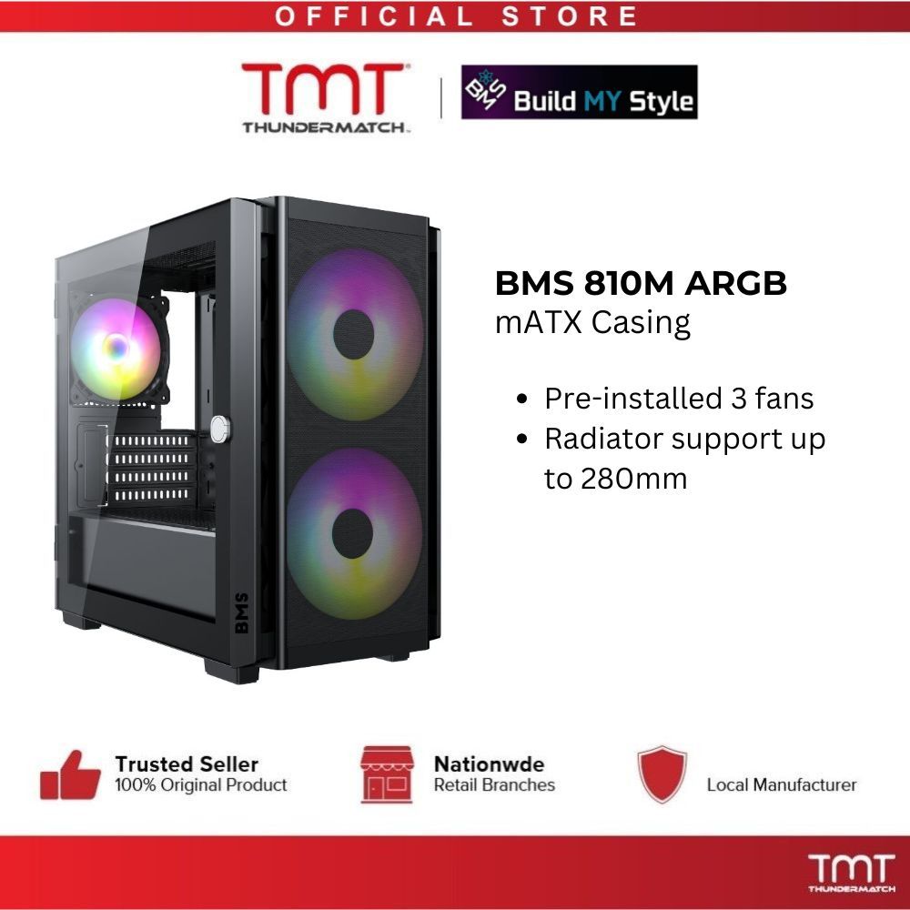 [TMT Official] BMS 810M / 818M ARGB mATX (Black): 2*14CM ARGB | PC ...
