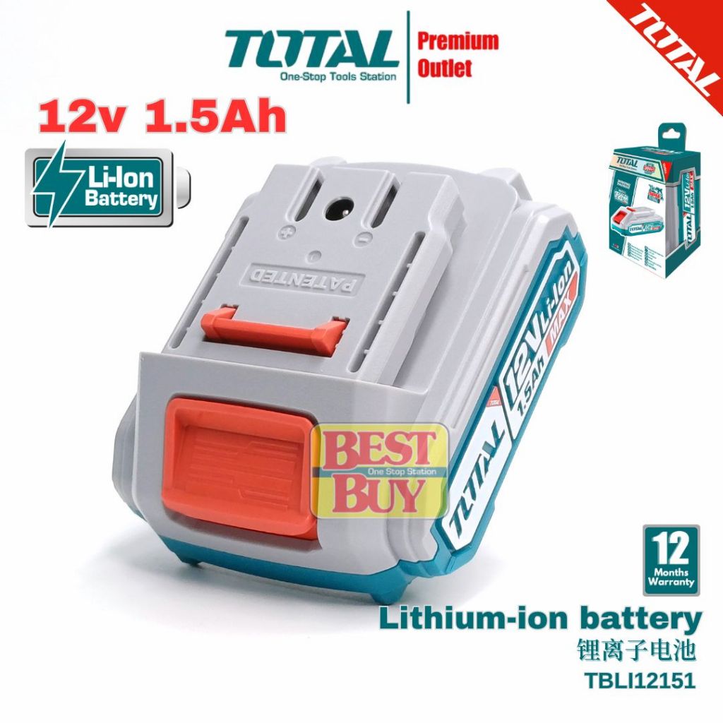 TOTAL Tools 12v 1.5Ah Li-ion battery w/ LED battery power indicator ...