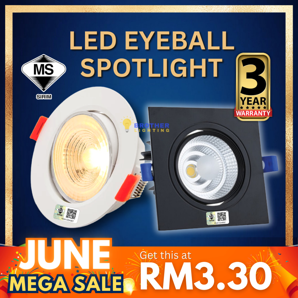 [SIRIM] LED Eyeball 3W 5W 7W Recessed Spotlight Downlight Home Lighting ...