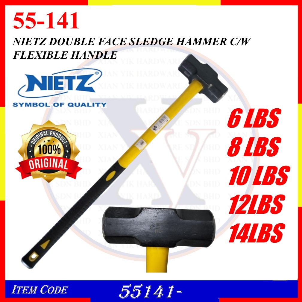 (6 / 8 / 10 / 12 / 14)LBS NIETZ DOUBLE FACE SLEDGE HAMMER C/W FLEXIBLE ...