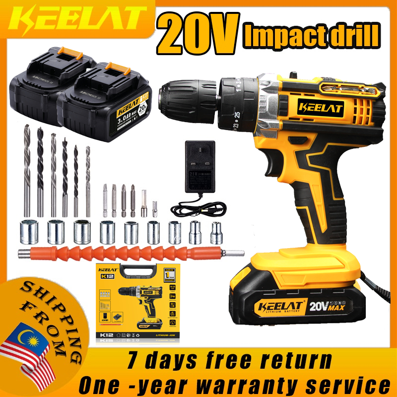 KEELAT Cordless Impact Drill 12V/18V/20V Power Drill Screwdriver Hammer ...