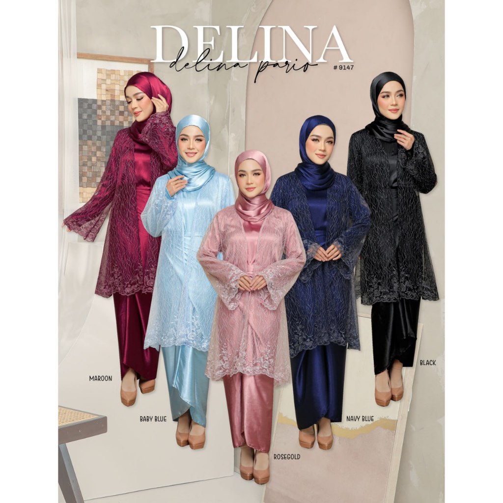 CHICCHOC DELINA BAJU KURUNG MODEN KAIN PLEATED SATIN BAJU KURUNG LACE ...