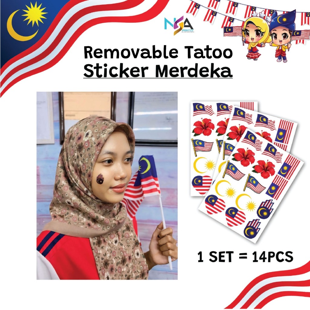 Set Stiker Tato Muka Malaysia Merdeka. Removable Tattoo Sticker Flag ...