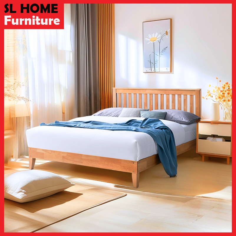 🔥SL 100% SOLID WOOD Muji Queen / King Bed Frame / Headboard / Katil ...