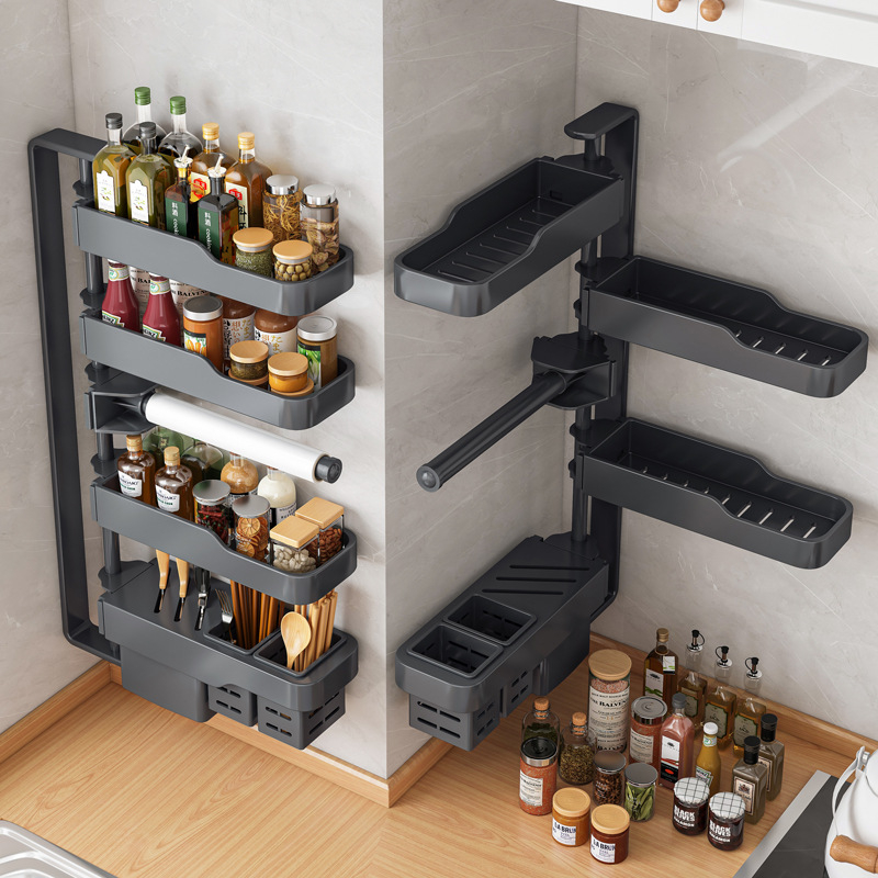 READY STOCK💥Wall-Mounted Kitchen Storage Spice Rack 180° Rotating ...