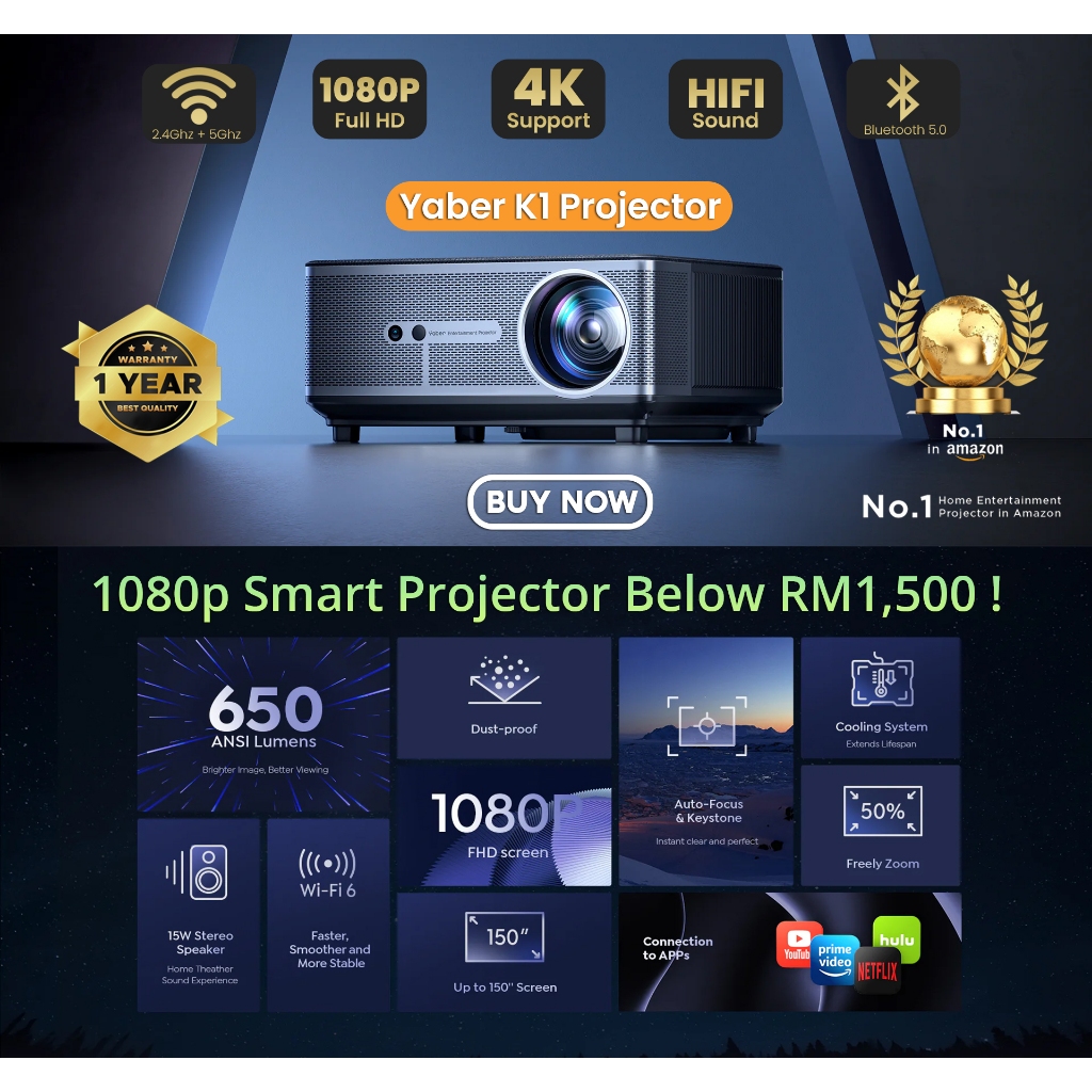 Yaber Smart Home Projector L1 K1 K2S | 1080P 4K Built-In Speaker ...