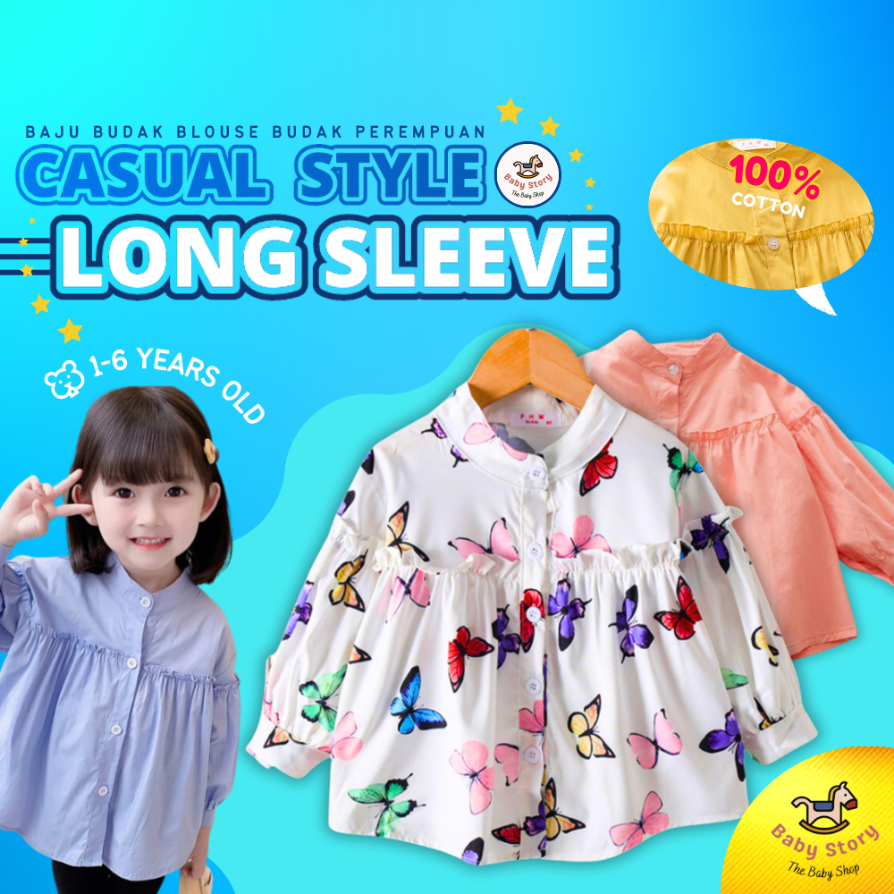 Baju Budak Blouse Budak Perempuan Kids Girl Long Sleeve Shirt | Shopee ...