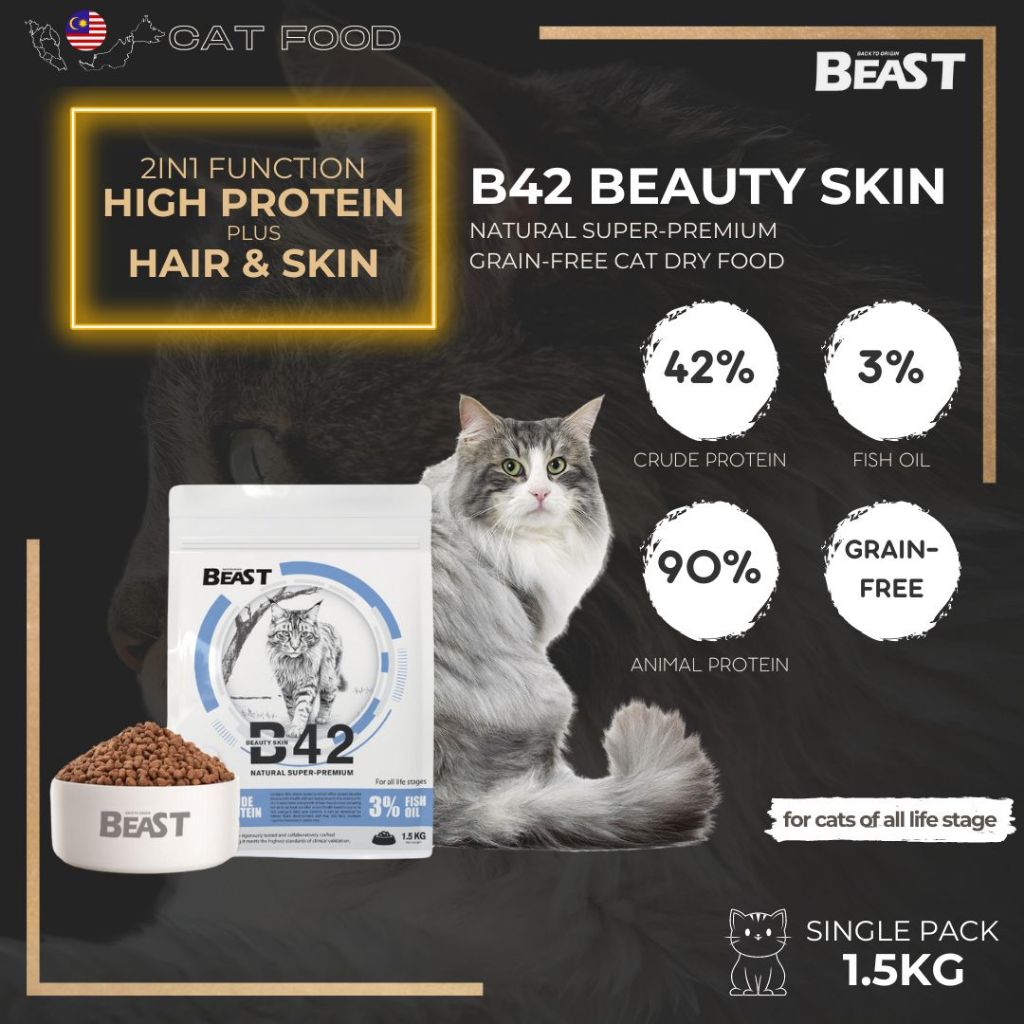 BEAST B42 Super-Natural Premium Cat Dry Food Kibbles 1.5kg Makanan ...
