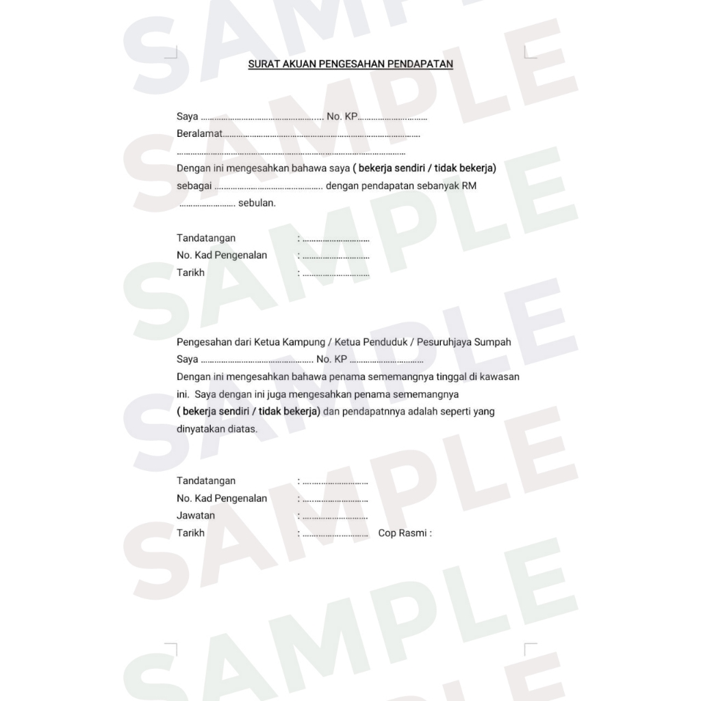 Surat Akuan Pengesahan Pendapatan Template (Docx. File) | Shopee Malaysia