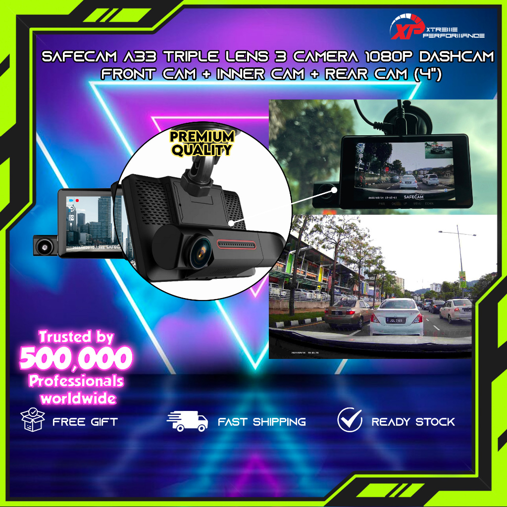 SAFECAM A33 Triple Lens 3 Camera 1080P Dashcam Front Cam + Inner Cam ...