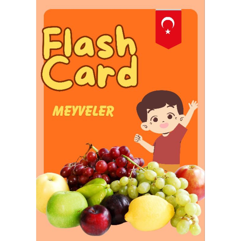 Fruits Flashcard in Turkish Printable PDF Flashcard Bahasa Turki ...