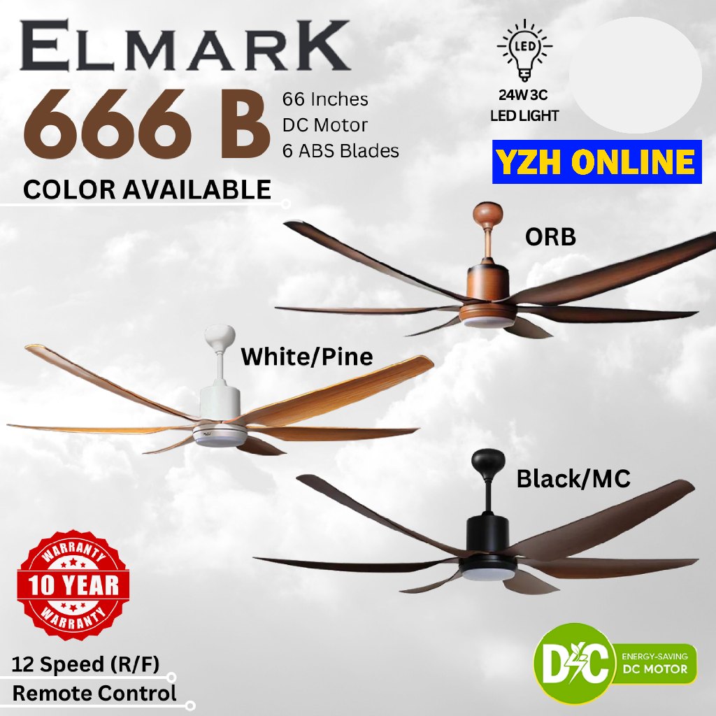 Elmark Ceiling Fan 66inch DC Motor 24W LED ABS Blades With 6+6 Speed ...