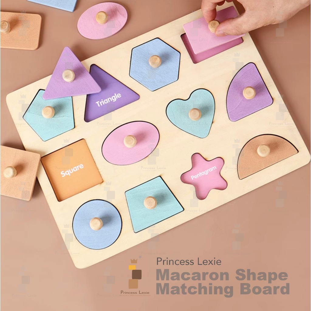 Princess Lexie Macaron Geometric Shape Matching Board | Wooden Knobbed ...