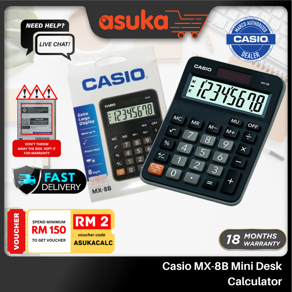 🔥READY STOCK🔥 Casio MX-8B Two-Way Powered Mini Desk Calculator (1 years ...