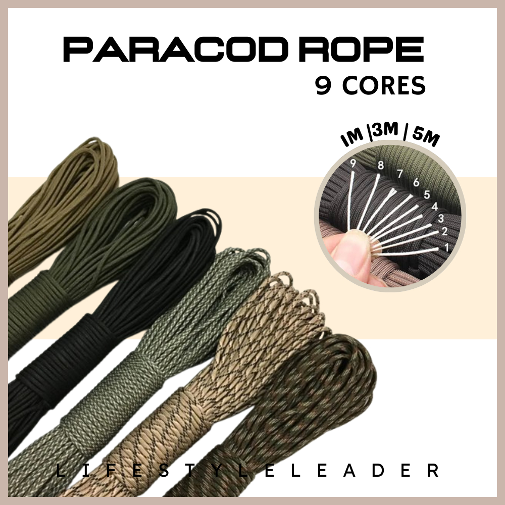 1M & 5M Paracord Rope 9 Cores 4mm 550 Military Standard Parachute Rope ...