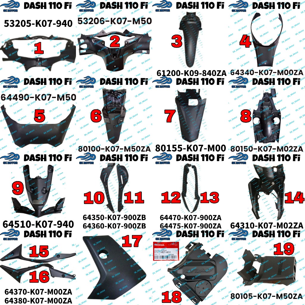 Honda WAVE DASH 110 Fi Original Inner Cover Full Set / Kaver Hitam Handle Rear Meter Horn Tank ...