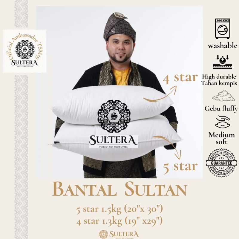 Bantal Sultan 5 STAR 4 STAR bantal gebu besar Feather Synthetic Tahan ...