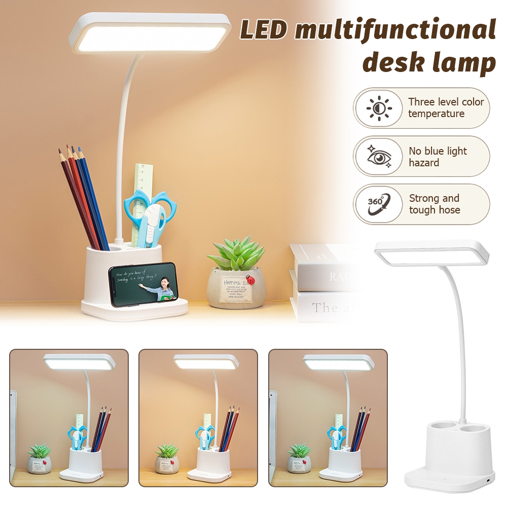 Study Table Lamp Eye-Caring LED Desk Lamp 3 Color Adjustable LED Reading USB Charging Touch ...