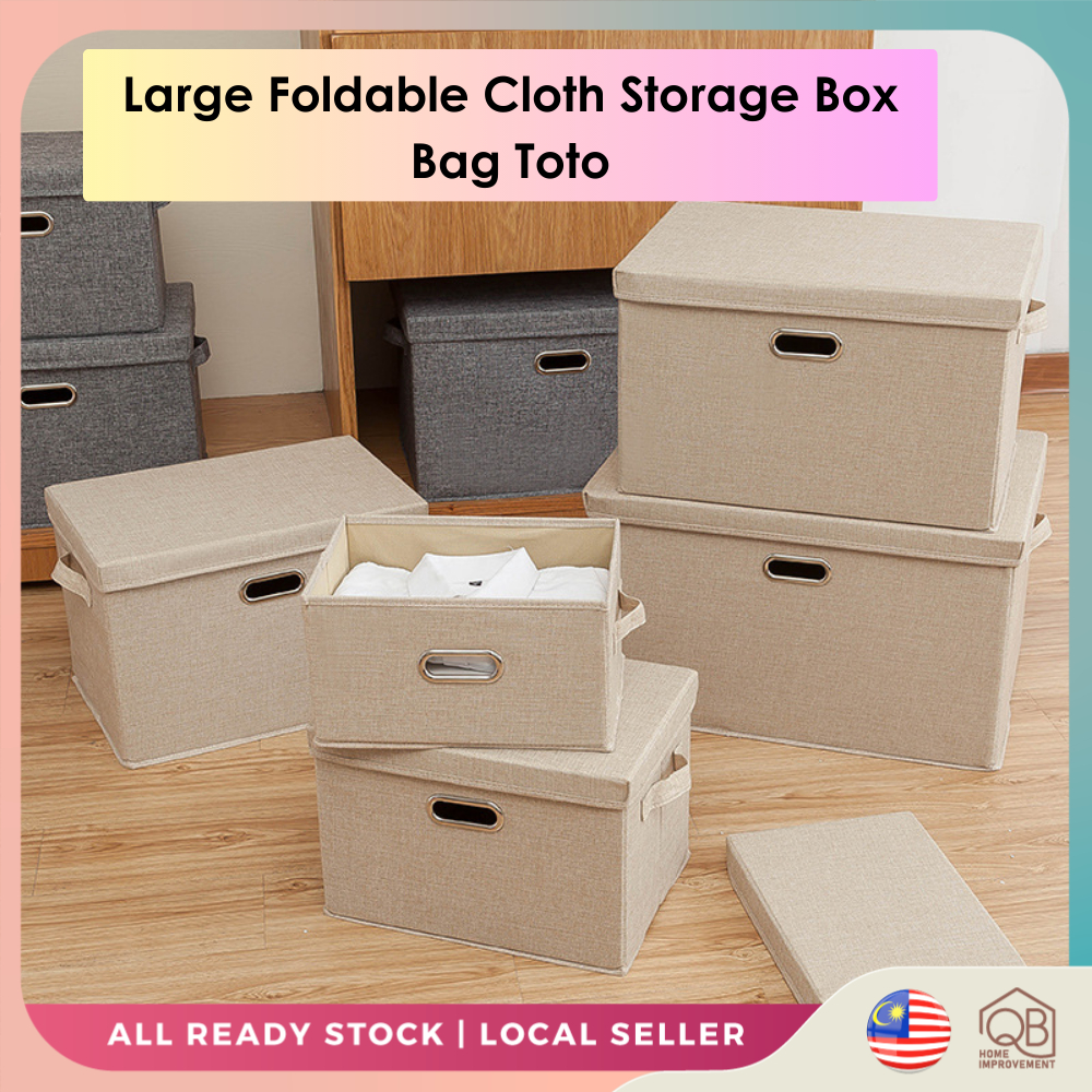 Fabric Storage Box with lid Foldable Organizer Box with handle Clothes ...