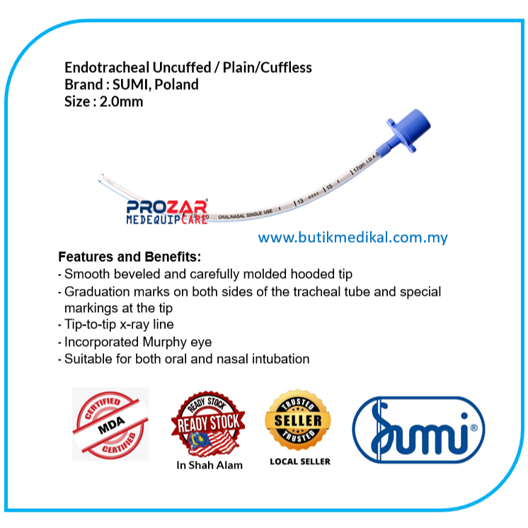 Endotracheal Uncuffed ETT Uncuffed/ Cuffless/Plain ETT Brand SUMI ...