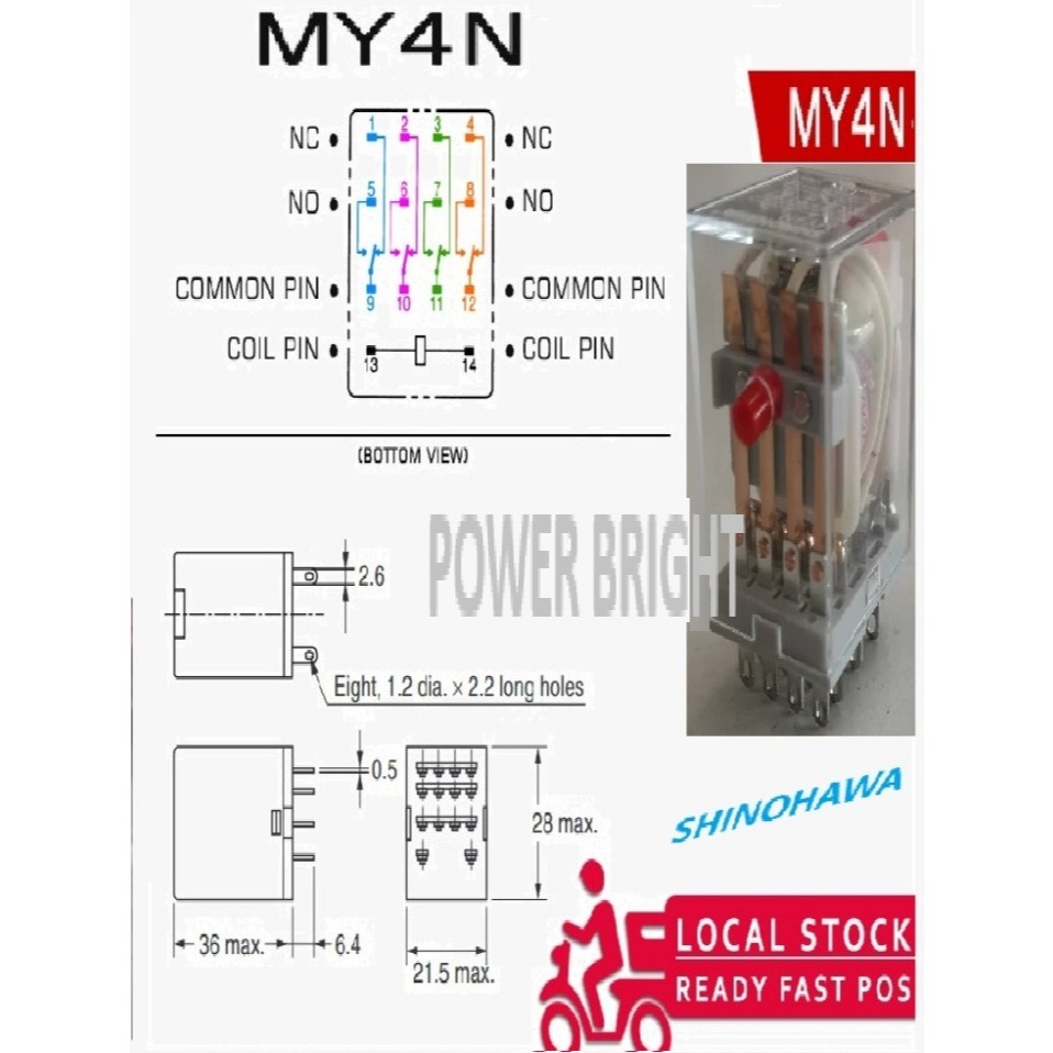 SHINOHAWA MY4N 14PIN FLAT PIN RELAY [240,24 VAC] , [24VDC] | Shopee ...
