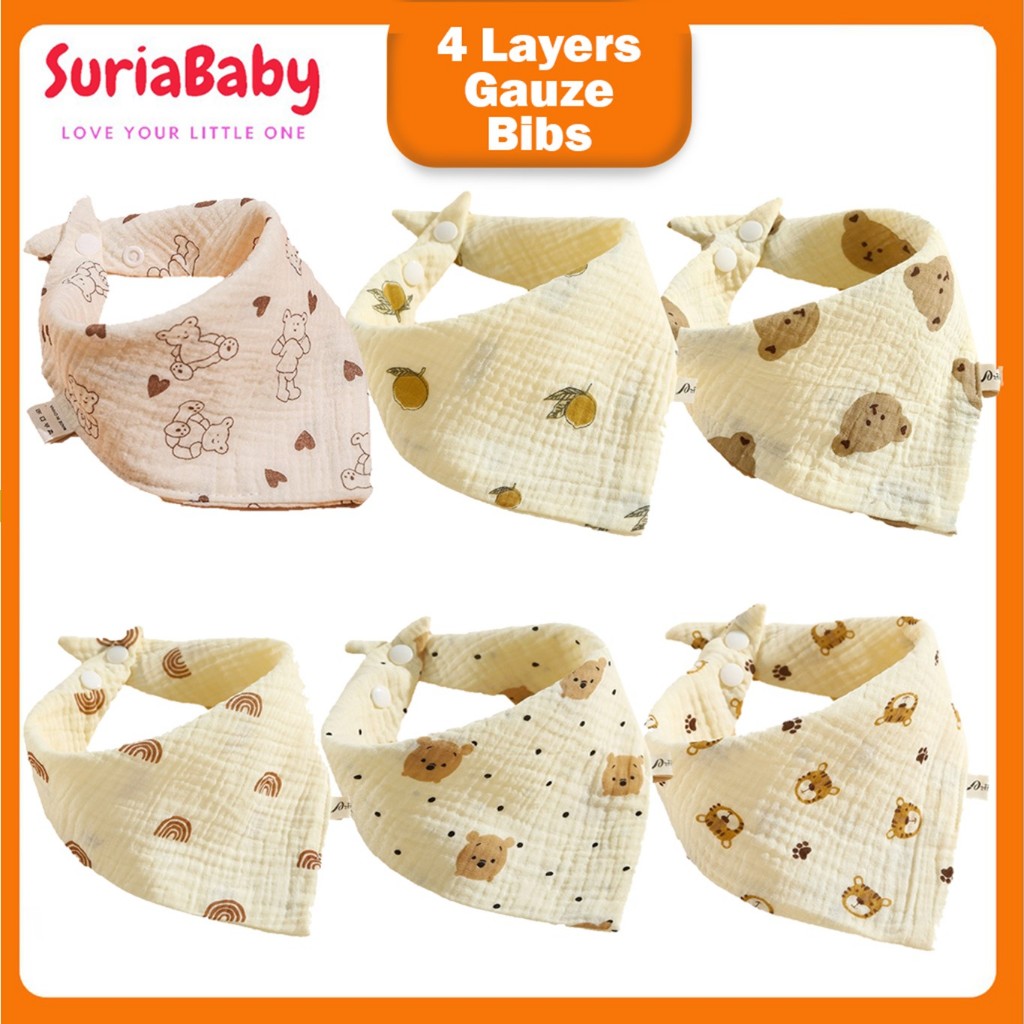 4 Layer Gauze Triangle Style Bib Newborn Cotton 100% Soft Cartoon ...
